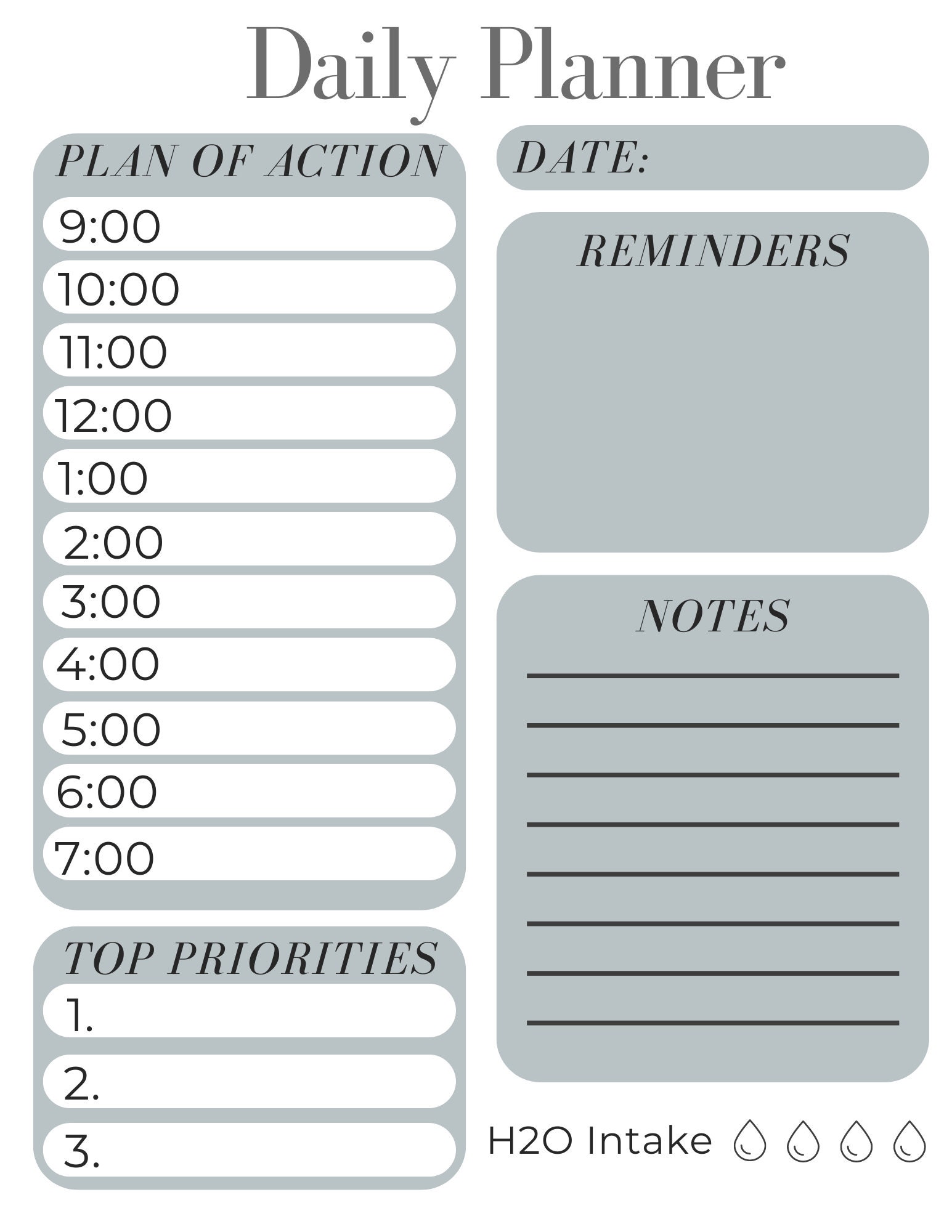 Daily Planner Printable/ Digital Blue Grey - Etsy