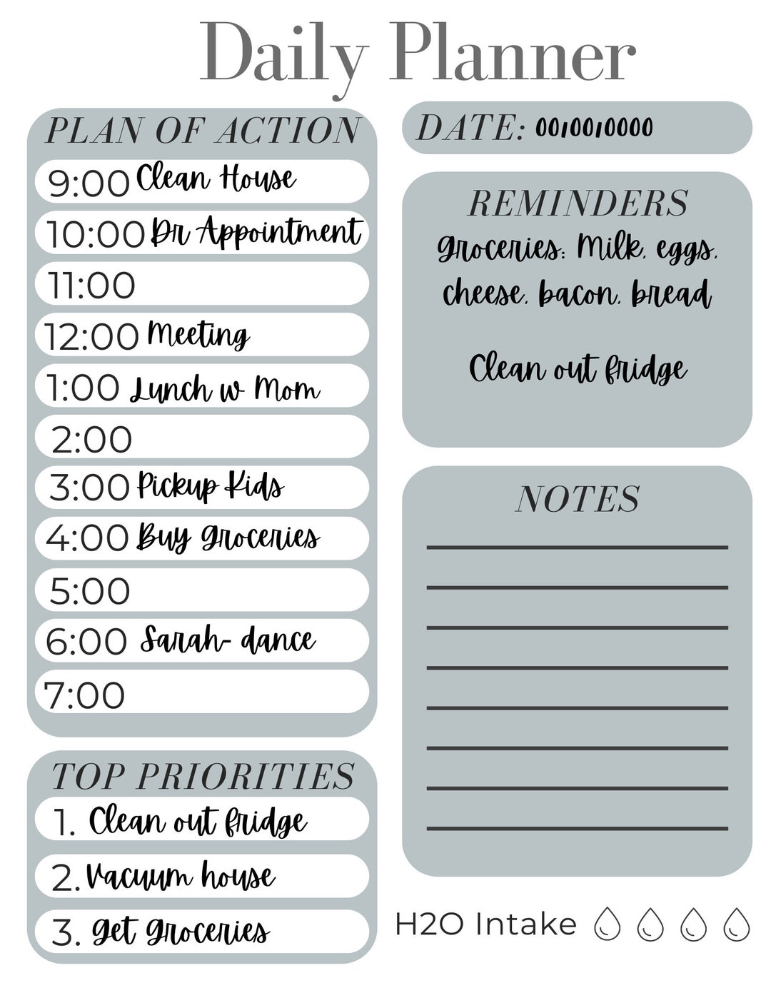 Daily Planner Printable/ Digital Blue Grey - Etsy
