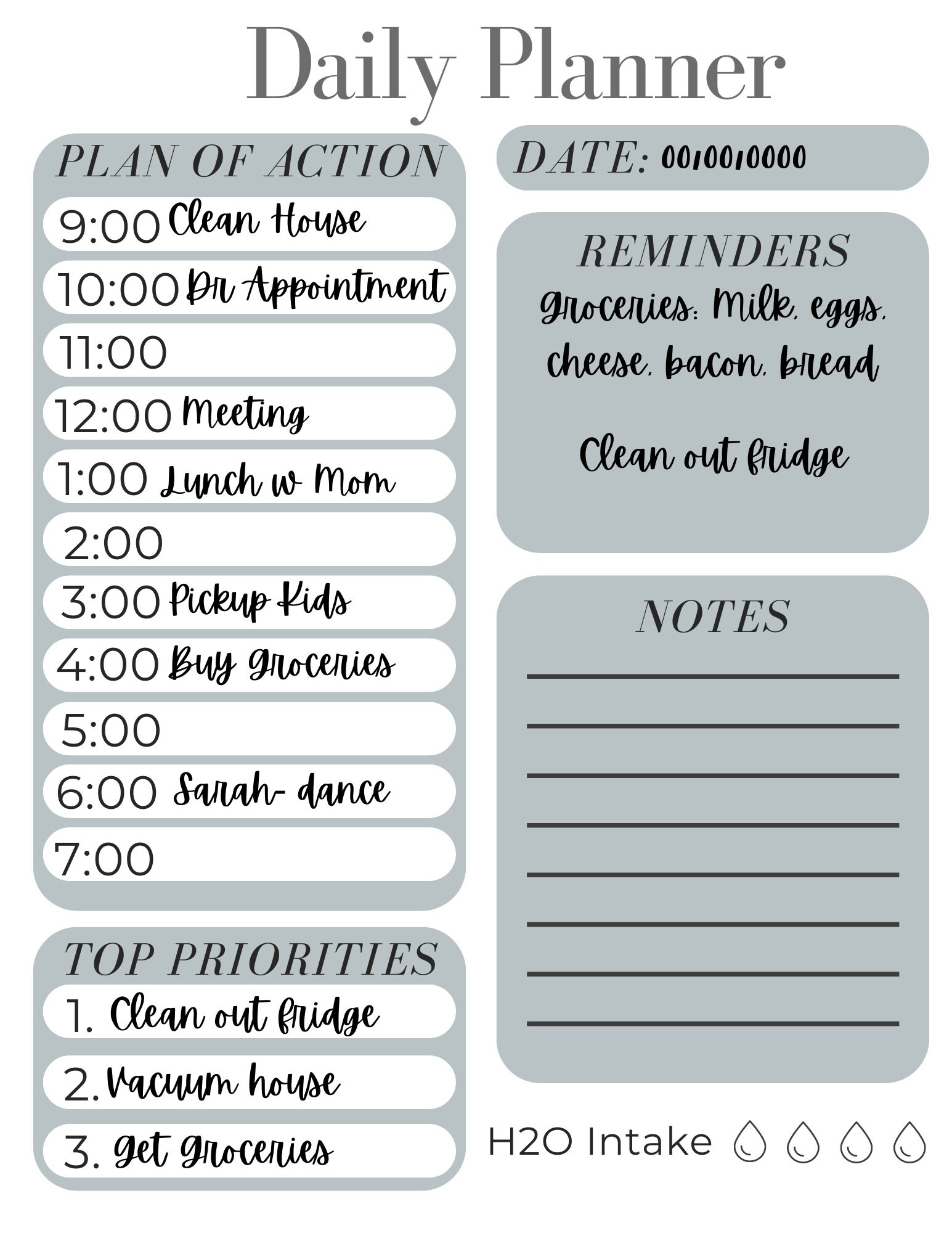 Daily Planner Printable/ Digital Blue Grey - Etsy