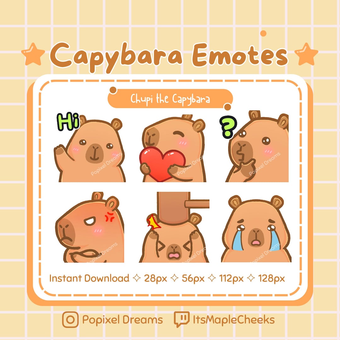 Capybara Twitch Emote Pack | Cute Twitch Emotes | Streamer Emotes ...