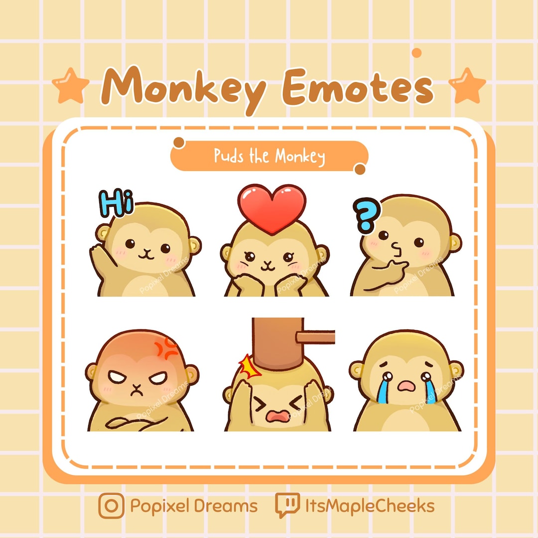 Monkey Twitch Emote Pack | Cute Twitch Emotes | Streamer Emotes | Live ...