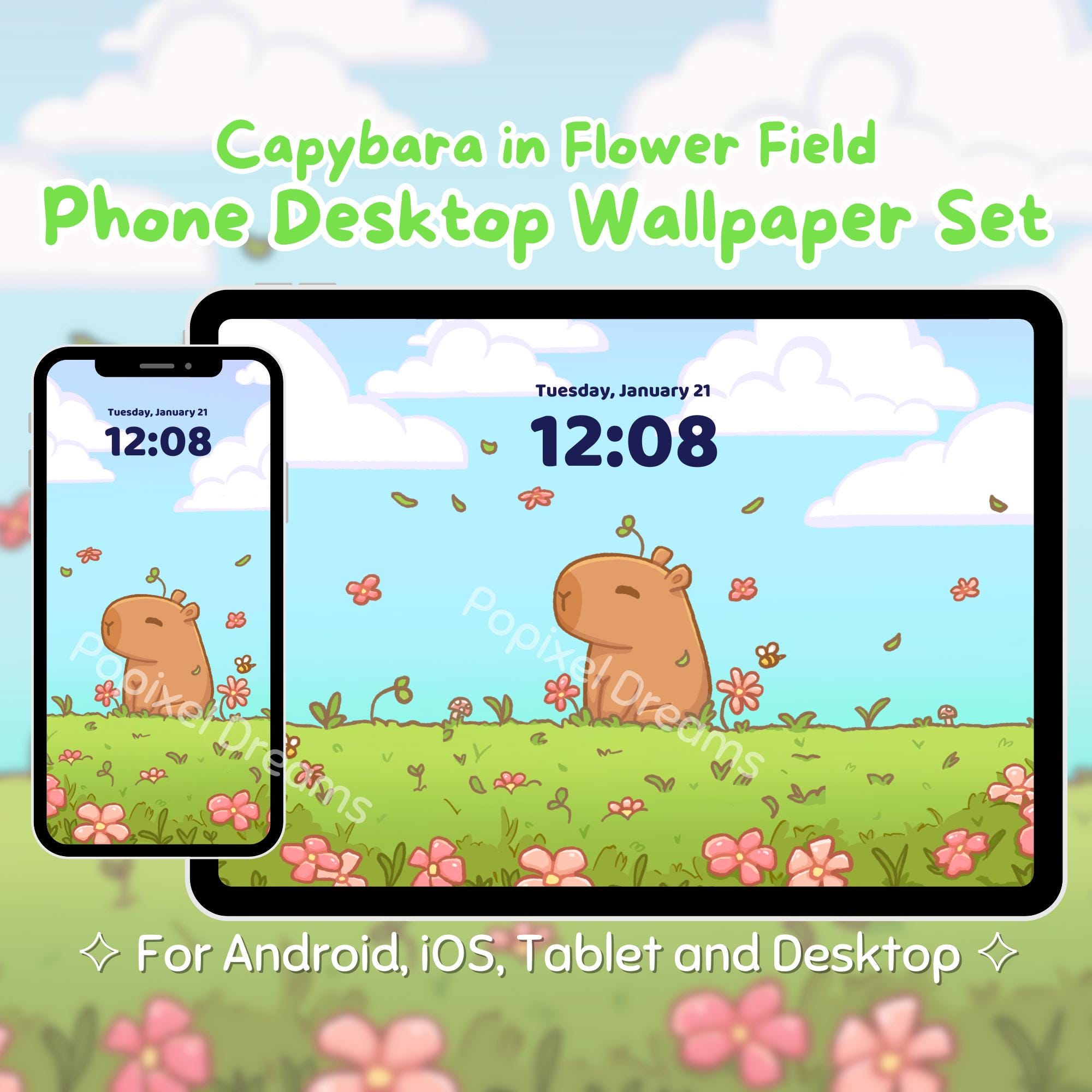 Cute Capybara Phone, Tablet & Desktop Wallpaper | Capybara Digital ...