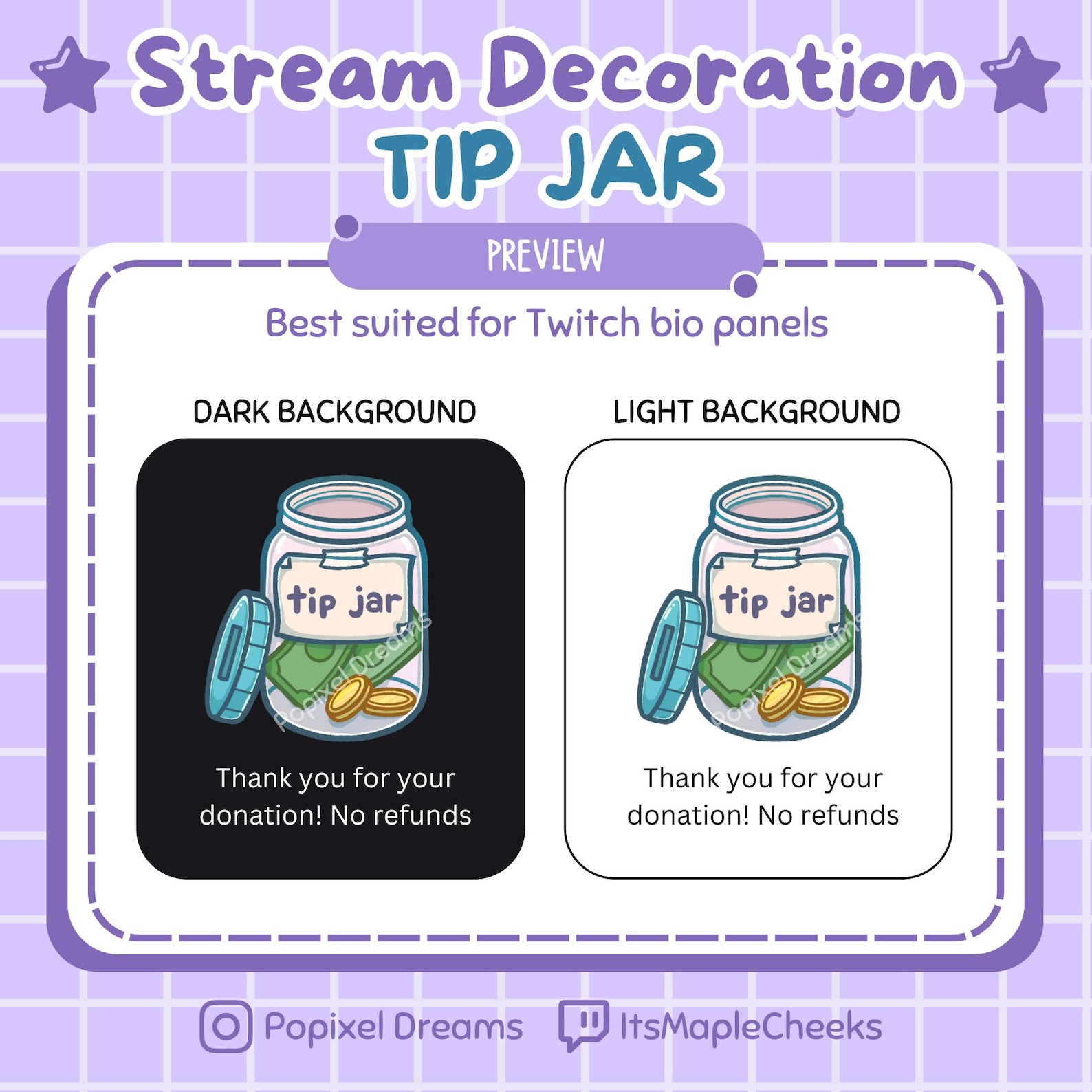 Cute Tip Jar Icon | Twitch Channel Decoration | Tip Jar for Stream Bio ...
