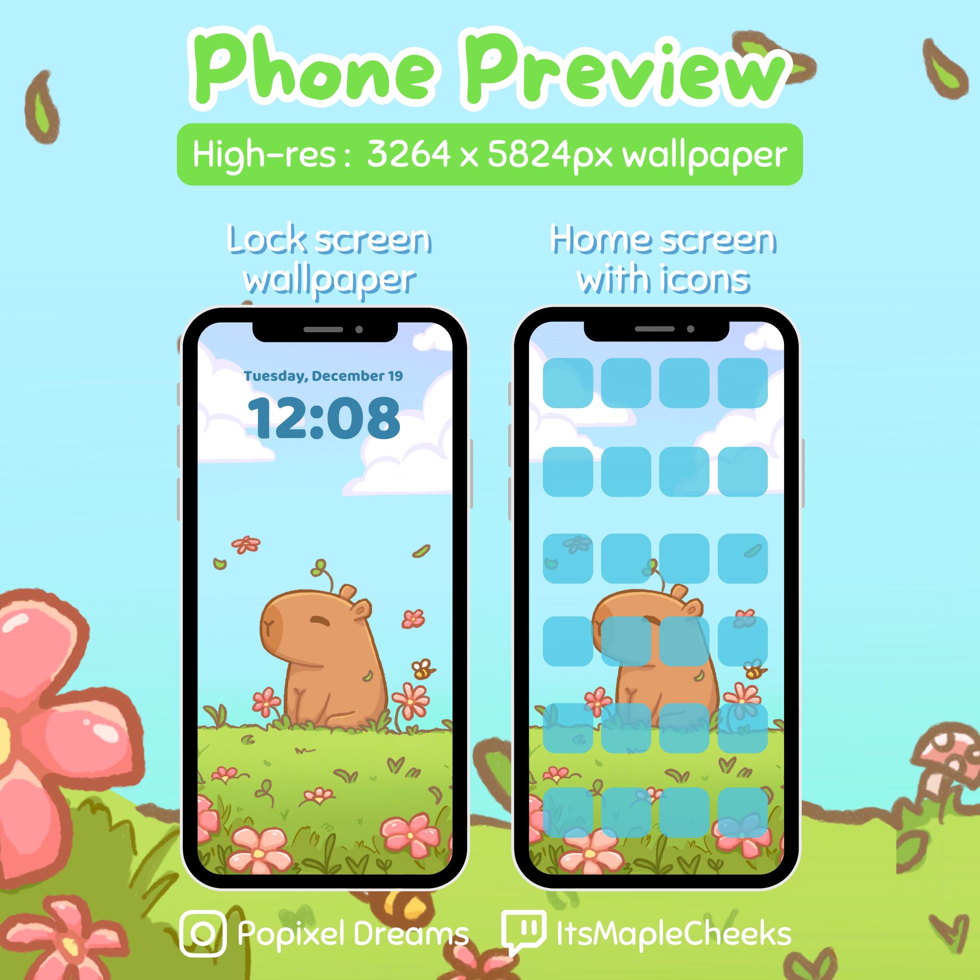 Cute Capybara Wallpaper, Kawaii Capybada in Flower Field (digital ...