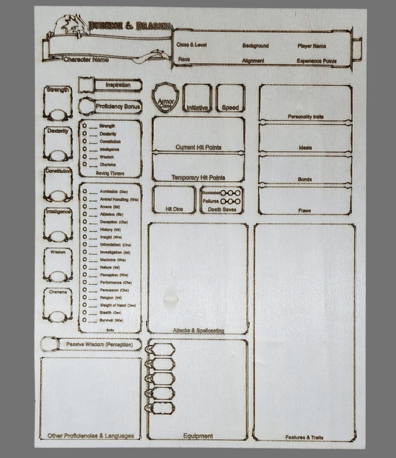 DIGITAL Dnd 5e Character Sheet SVG, Dxf, PDF Dungeons and Dragons 5th ...