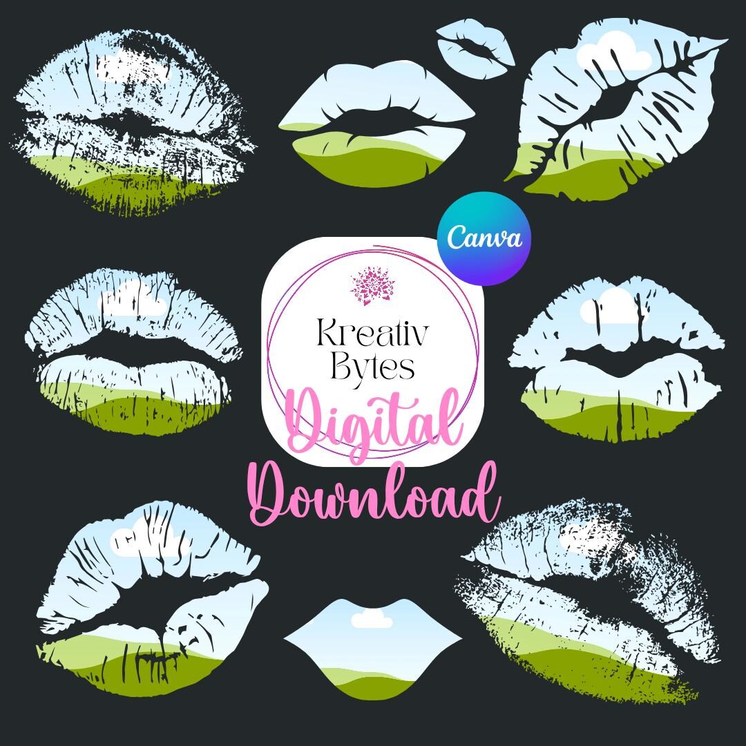 Kiss Lips Canva Frames Bundle - Editable Template Background - Photo ...