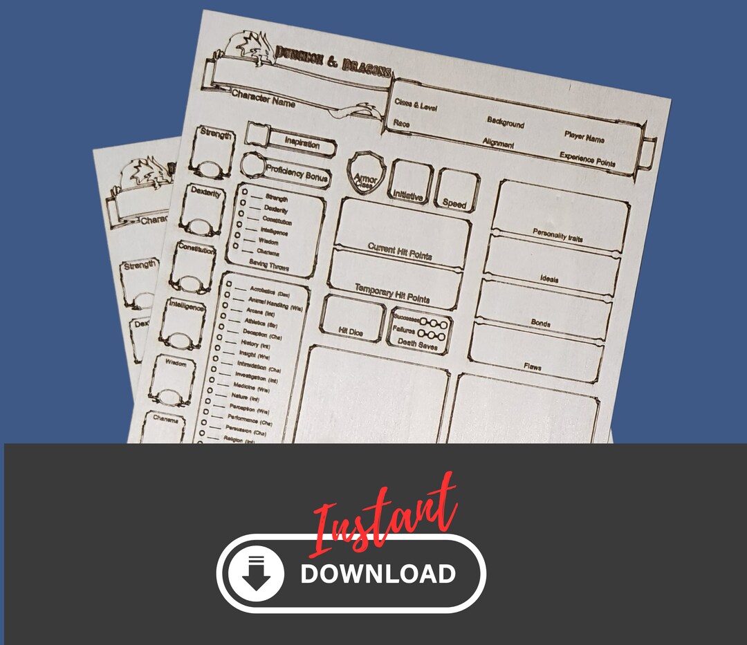 DIGITAL Dnd 5e Character Sheet SVG Dxf PDF Dungeons and - Etsy Ireland
