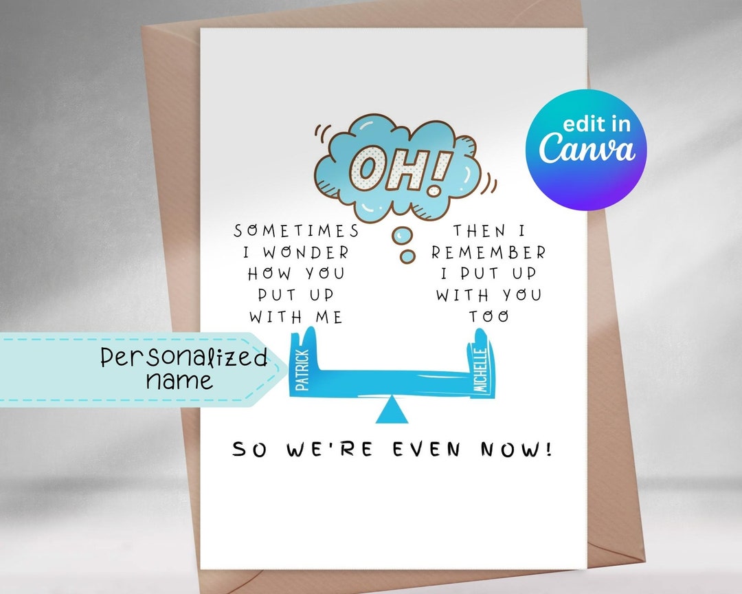 Printable Canva Cards for Lover - We're Even Now, Valentine's Day ...