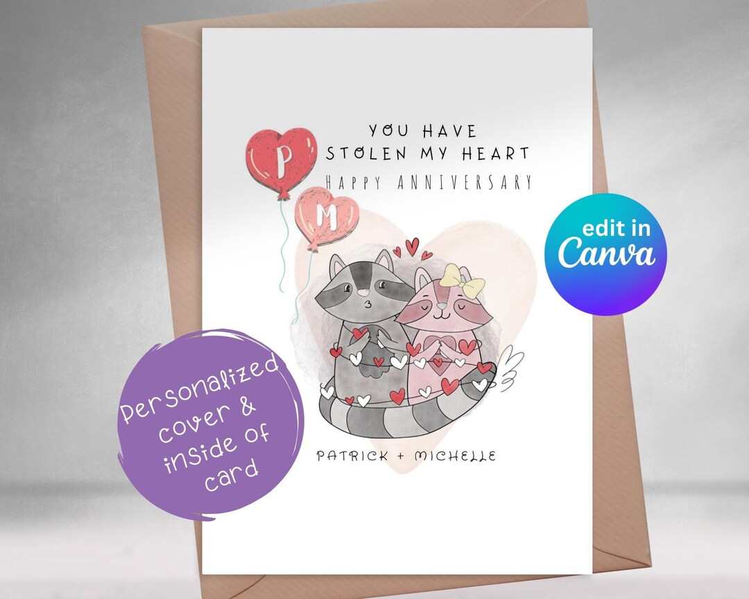 Funny Romantic Printable Cards - Raccoon, Valentine's Day, Birthday ...