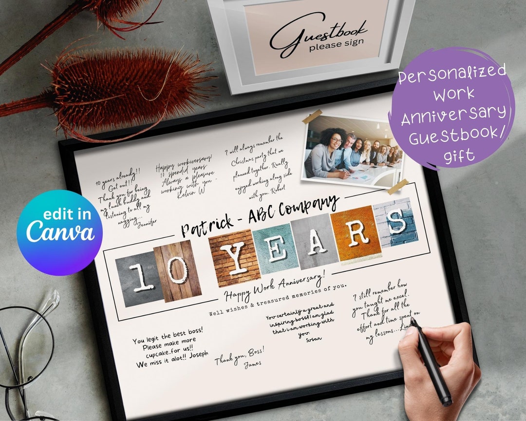 Personalized Canva Work Anniversary Gift, Employee Workiversary Guest ...