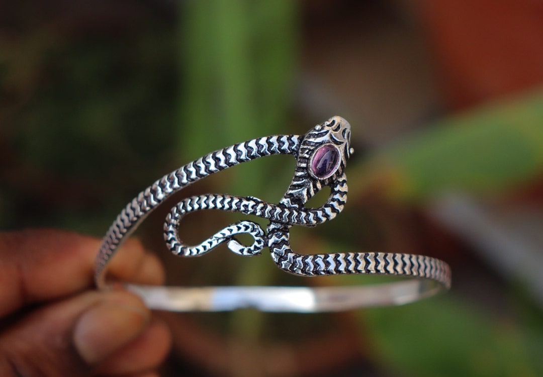 Amethyst Gemstone Statement Bangle\ Unique Snake Bangle\ Animal Bangle ...