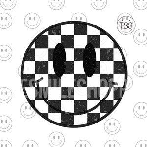 Checkered Smile Face PNG: Distressed Daisy Boho Floral (digital ...