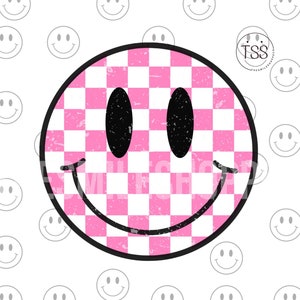 Retro Checkered Smile Face Png Pink Checkers Smile Distressed Smile ...