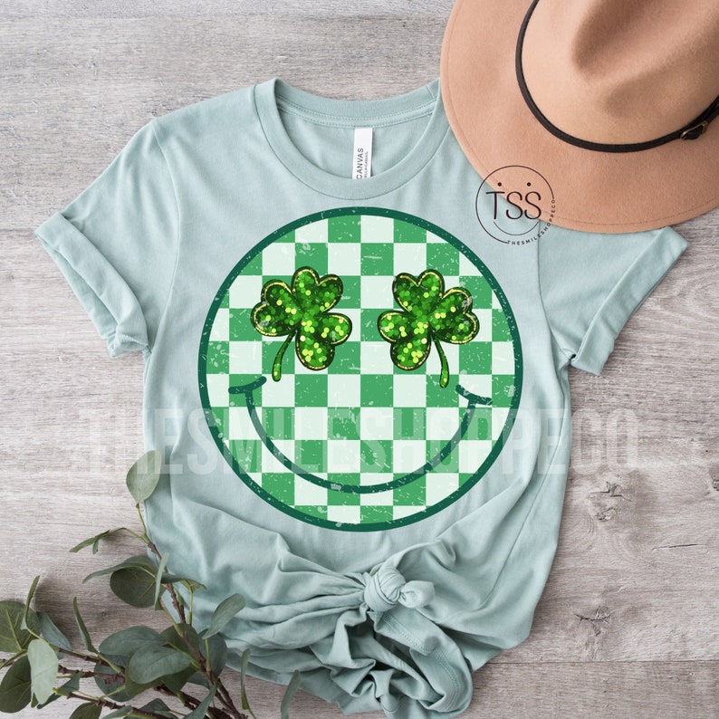 Checkered Shamrock Smile PNG: St. Patrick's Day Sublimation (digital ...