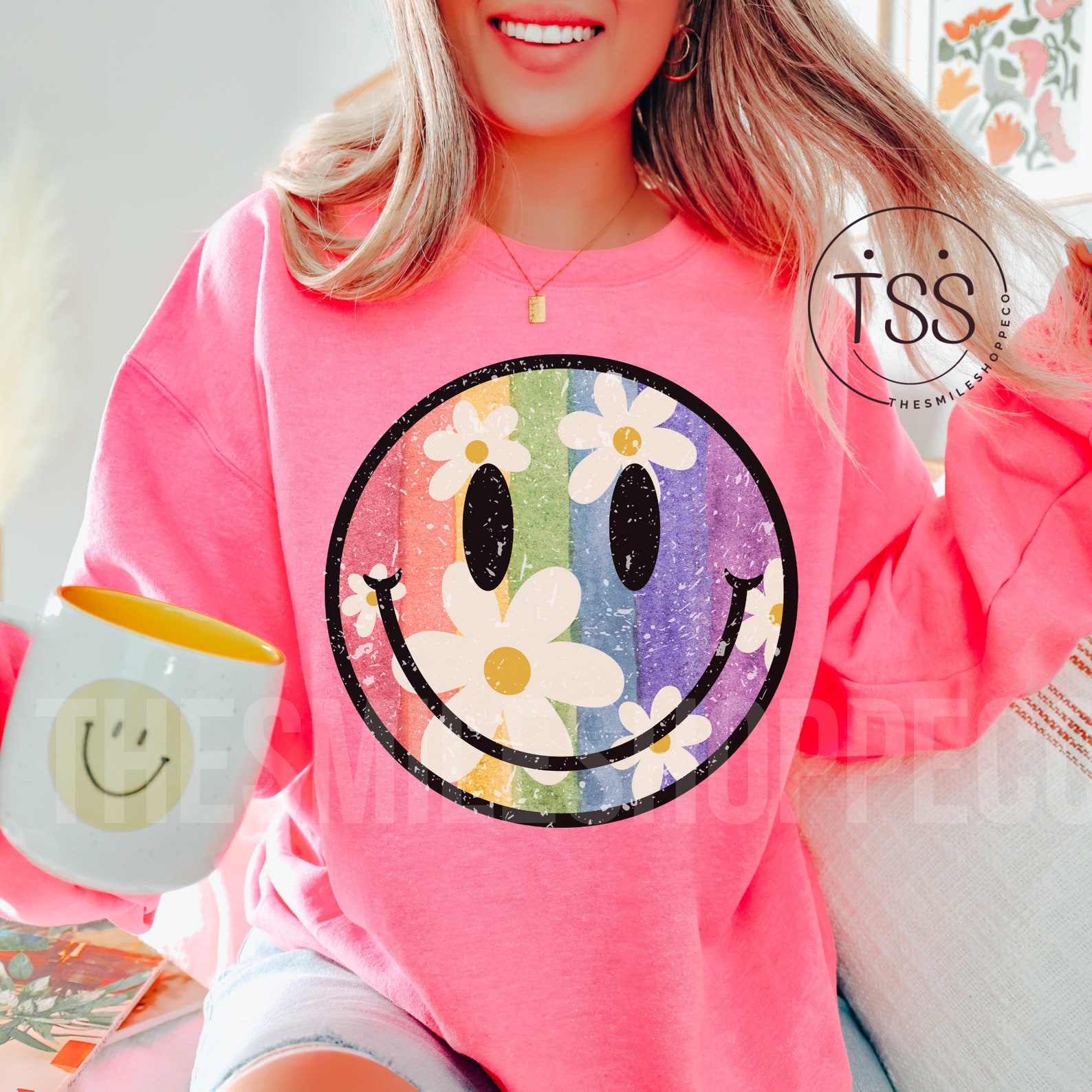 Distressed Smile Bundle Boho Floral Rainbow Png Smile Daisy - Etsy