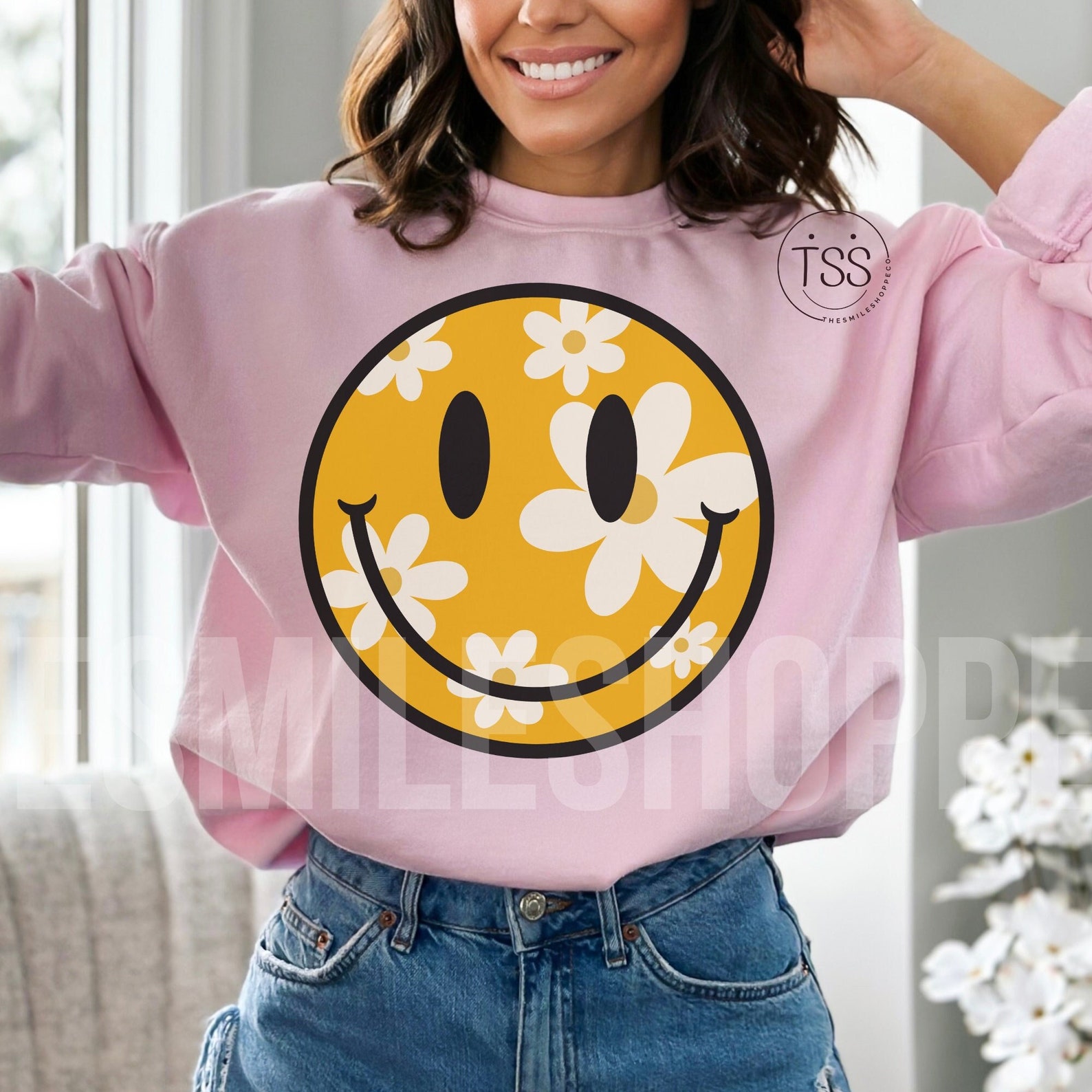 Daisy Smile Png Floral Smile Face Distressed Smile Simple Flower Smiley ...