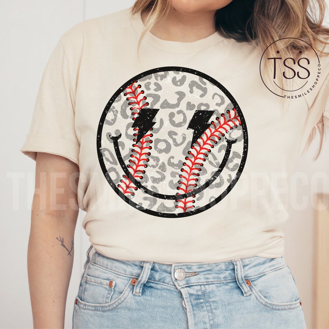Baseball Vibes PNG Leopard Print Smile Distressed Lightening Bolt ...