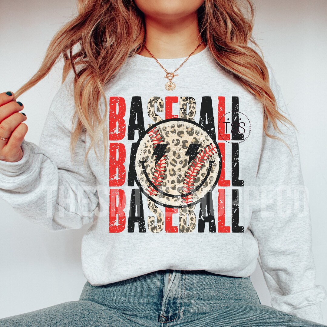 Baseball Vibes PNG Leopard Print Smile Distressed Lightening Bolt ...
