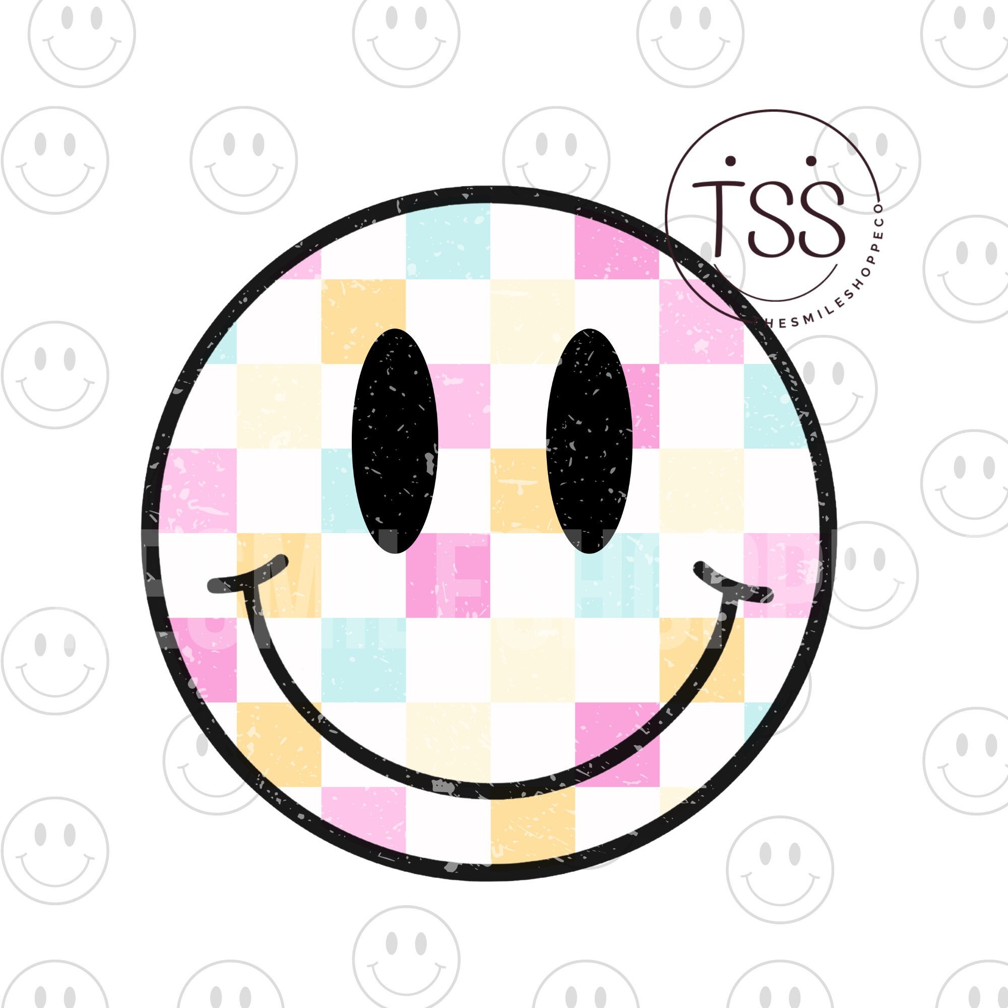Retro Checkered Smile Face PNG: Distressed Summer Sublimation Design - Etsy
