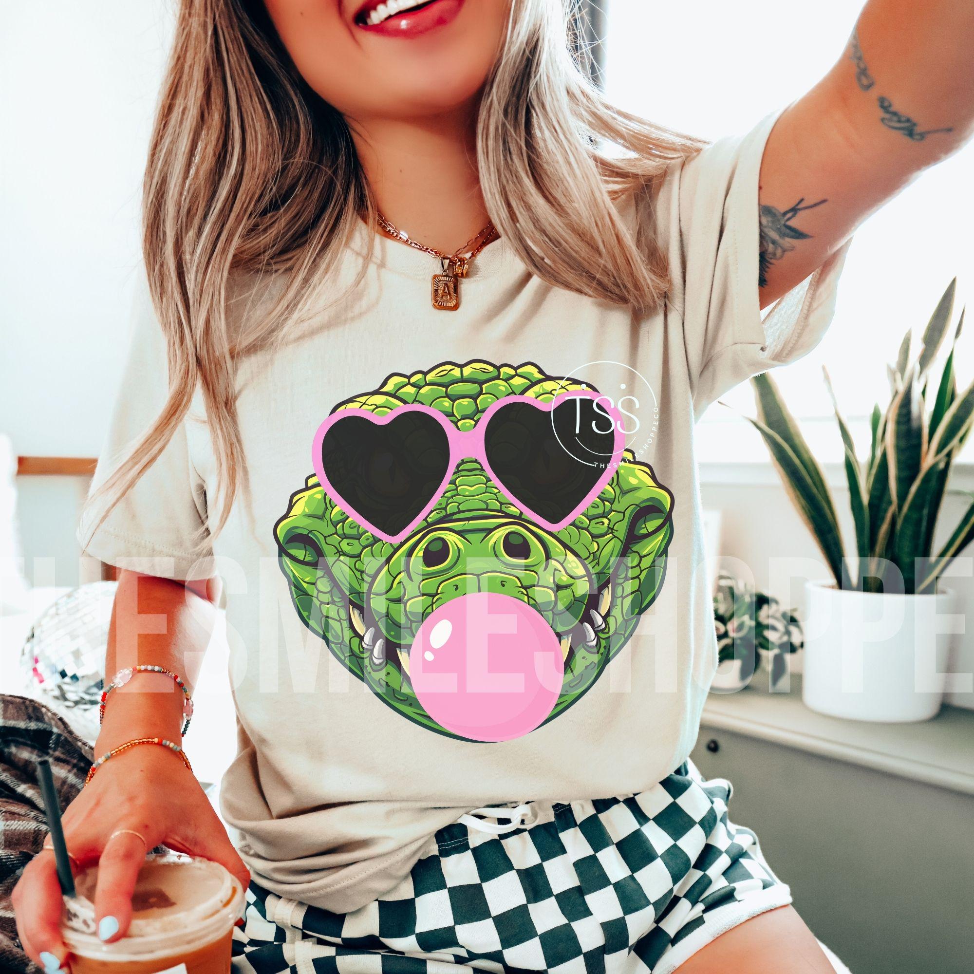 Preppy Alligator Blowing Bubble PNG: Mascot Shirt Sublimation Design - Etsy