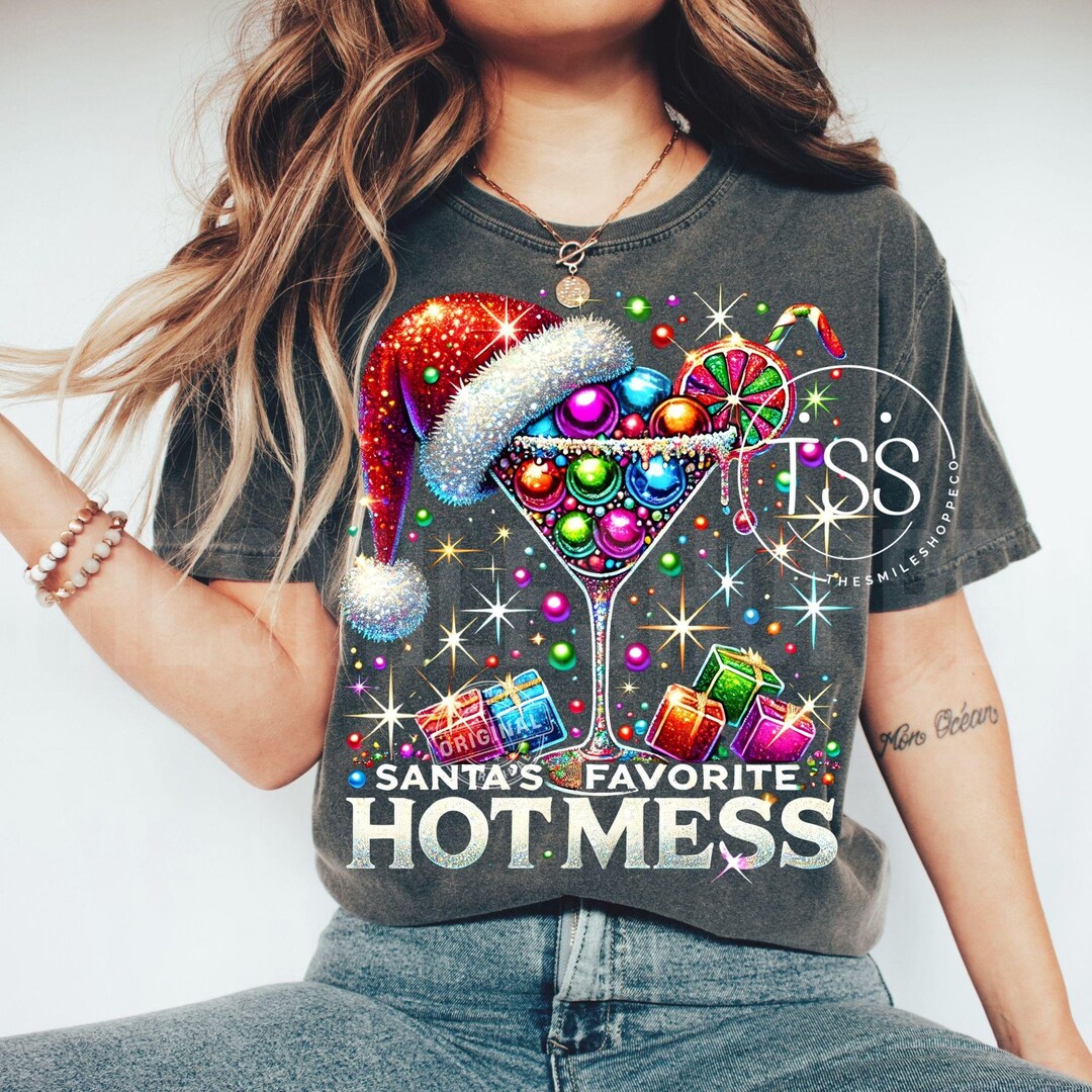 Santa's Hot Mess PNG Glitter Christmas Martini Png Christmas Drink T ...