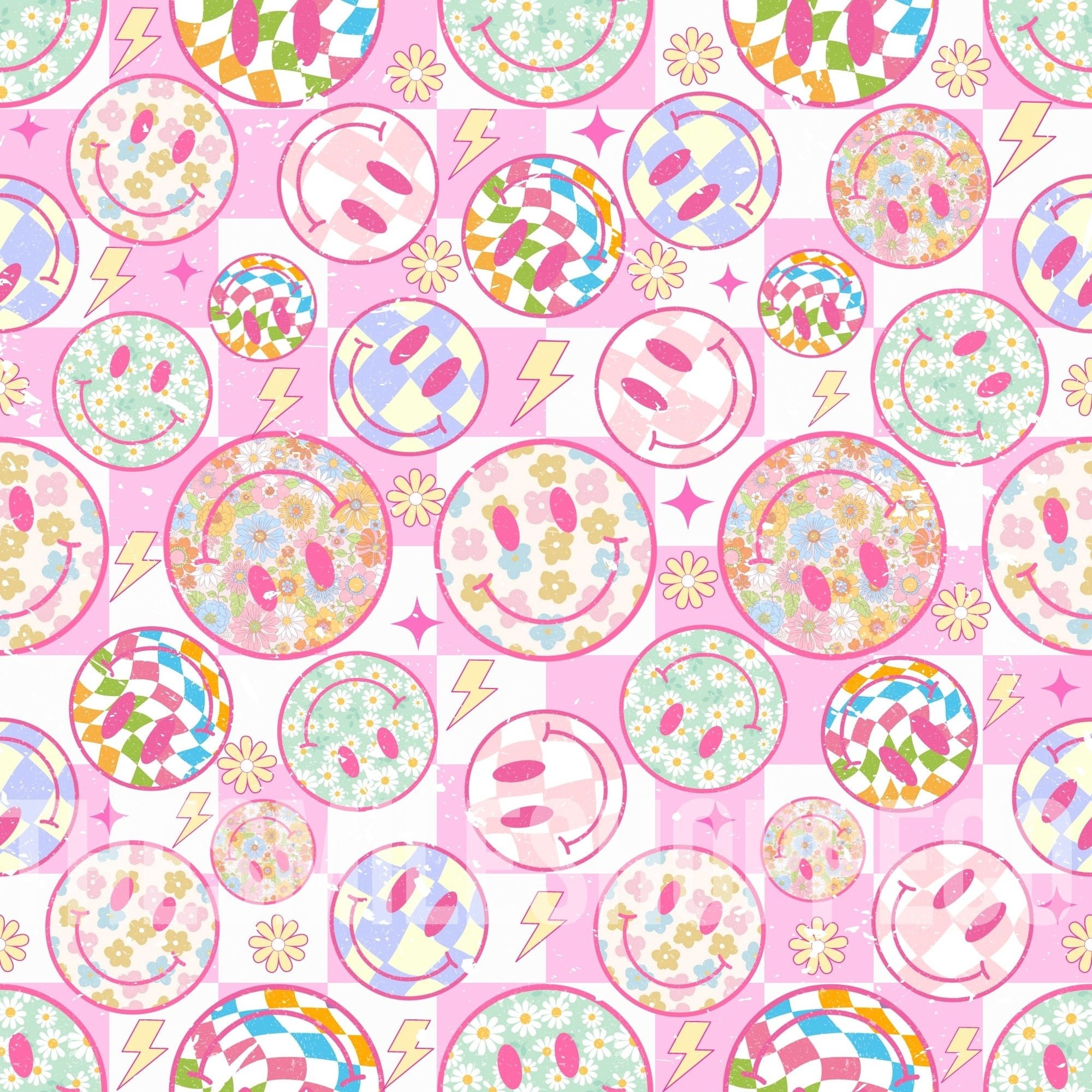 Happy Face Seamless Pattern: Pink Summer Fabric (JPEG/PDF) - Etsy