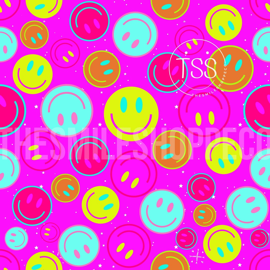 Seamless Happy Face Neon Pink Seamless Pattern Swimwear Swim Safe ...