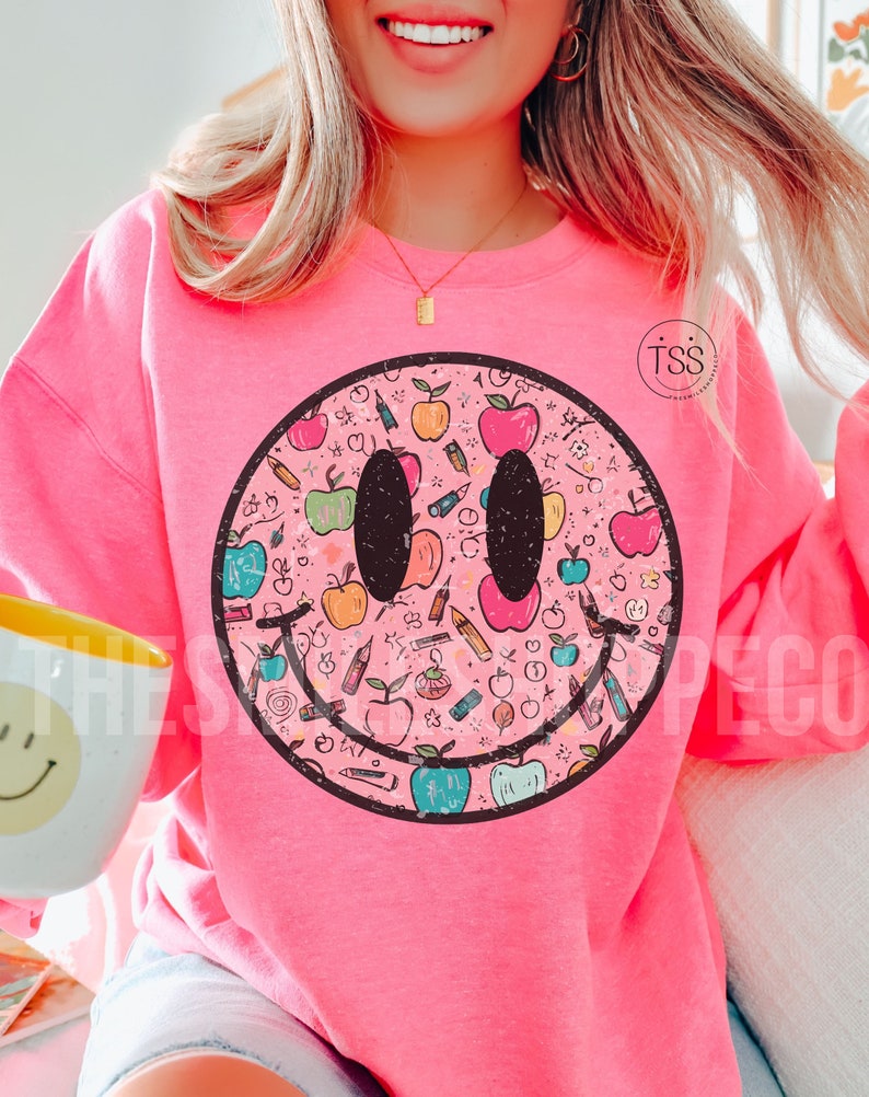 Retro Back to School Smiley Face PNG: Distressed Sublimation Design ...