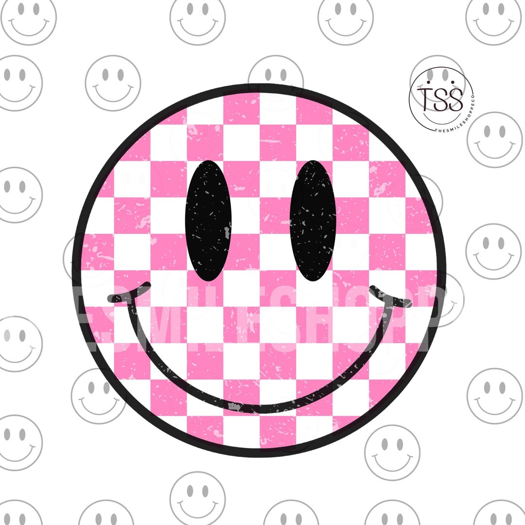 Retro Checkered Smile Face Png Pink Checkers Smile Distressed Smile ...