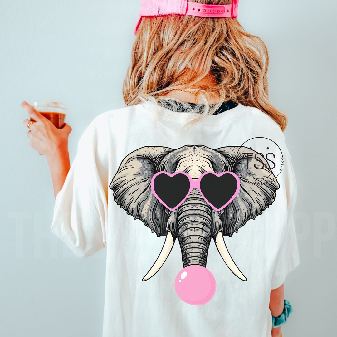 Preppy Elephant PNG: Heart Sunglasses, Bubble Gum Shirt Sublimation ...