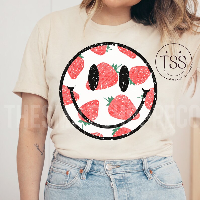 Retro Strawberry PNG Feeling Berry Good Strawberry Smiley Png - Etsy