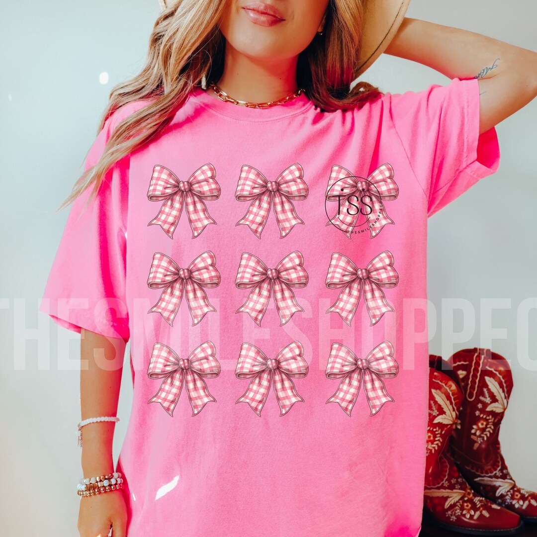 Pink Checkered Bows PNG Trendy Bow PNG Checkered PNG Girly Bow Shirt ...