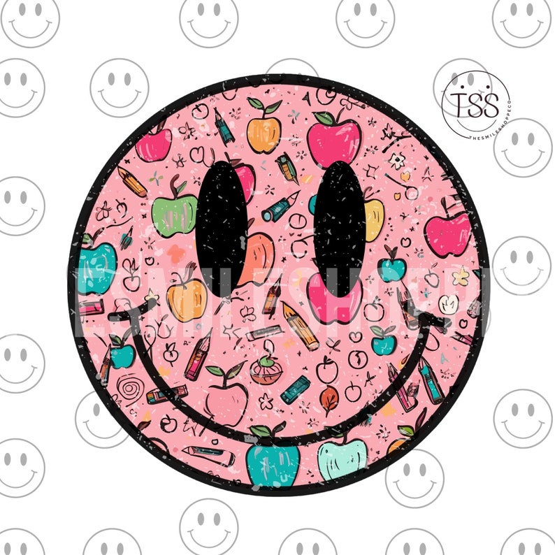 Retro Back to School Smiley Face PNG: Distressed Sublimation Design ...