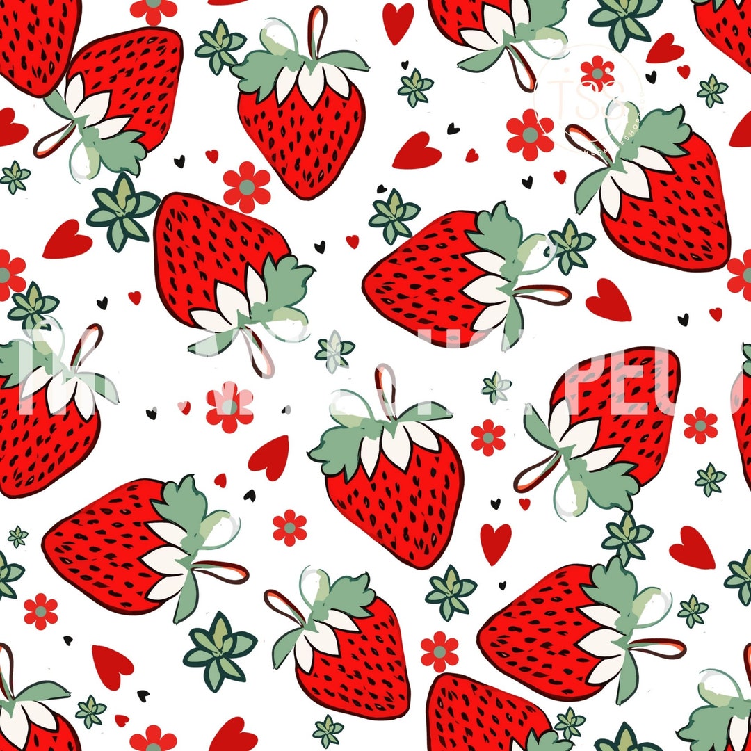 Retro Strawberry Seamless Pattern: Fruit Fabric Sublimation (PNG, JPG ...