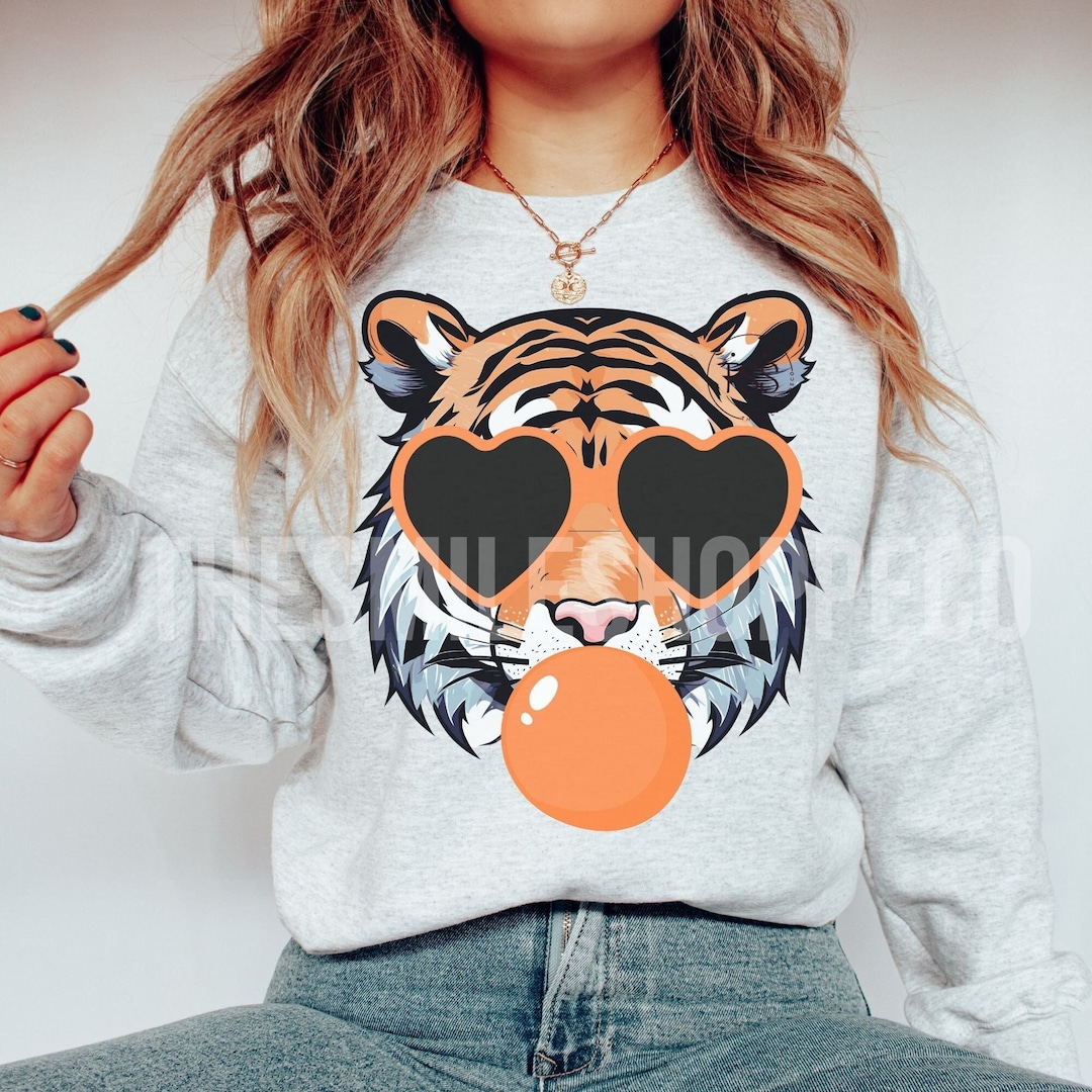 Preppy Tiger Blowing Bubble PNG: Mascot Sublimation Design - Etsy