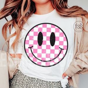 Retro Checkered Smile Face Png Pink Checkers Smile Distressed Smile ...