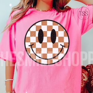 Retro Checkered Smile Face Png Tan Checkers Smile Distressed Smile ...