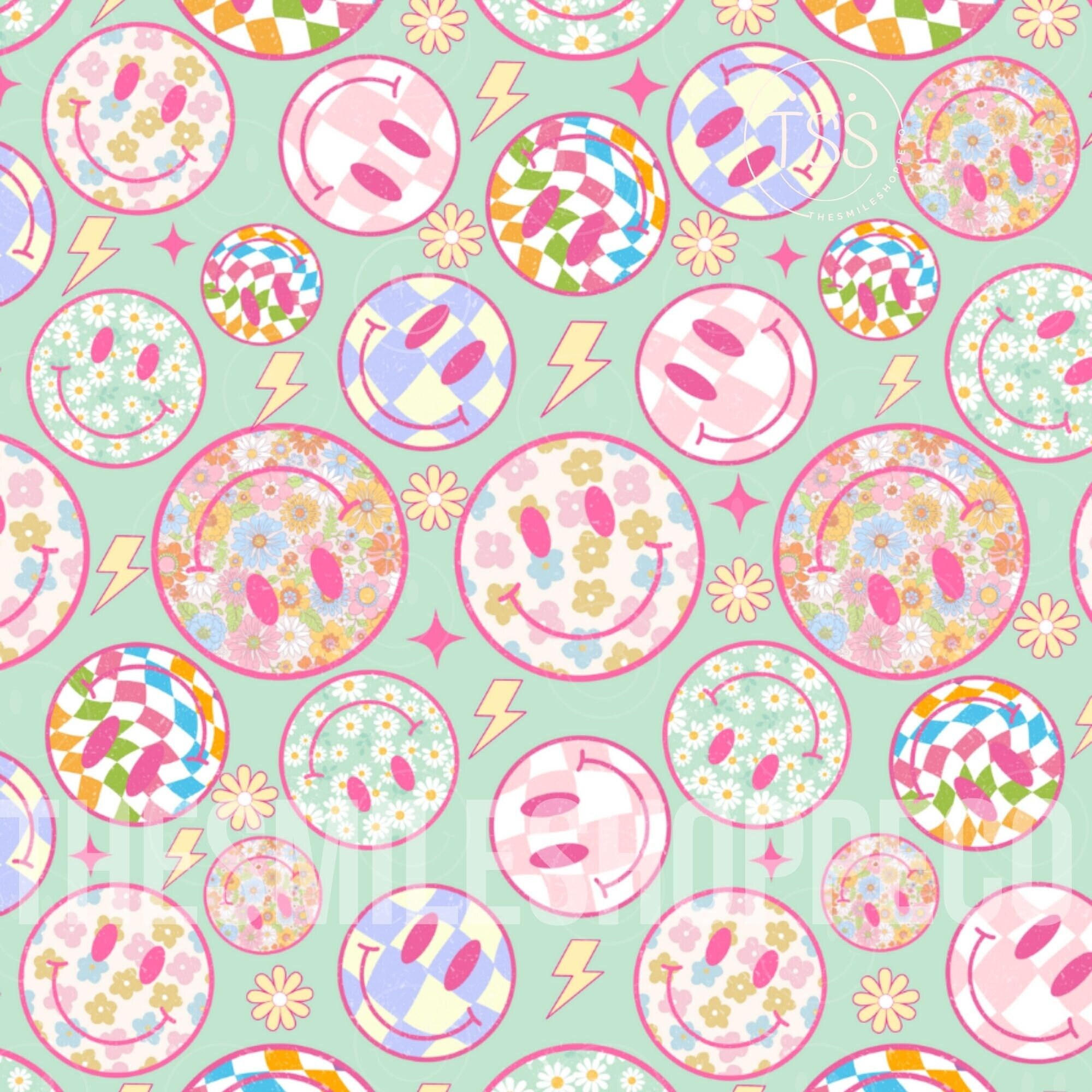 Happy Face Seamless Pattern: Pink Summer Fabric, Sublimation Print (PNG ...