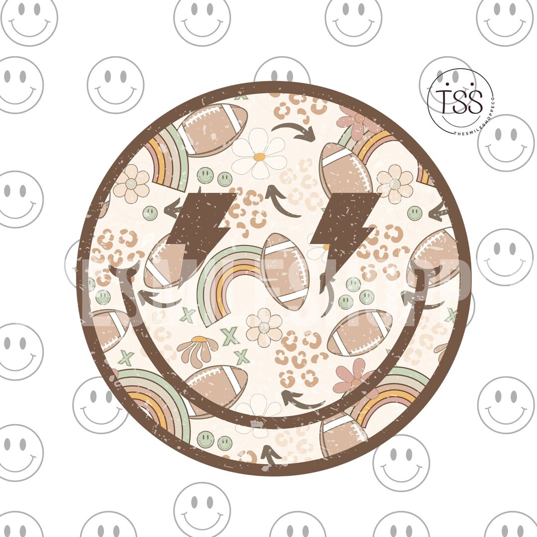 Distressed Smile Face PNG Retro Football Png Football Lightning Smile ...