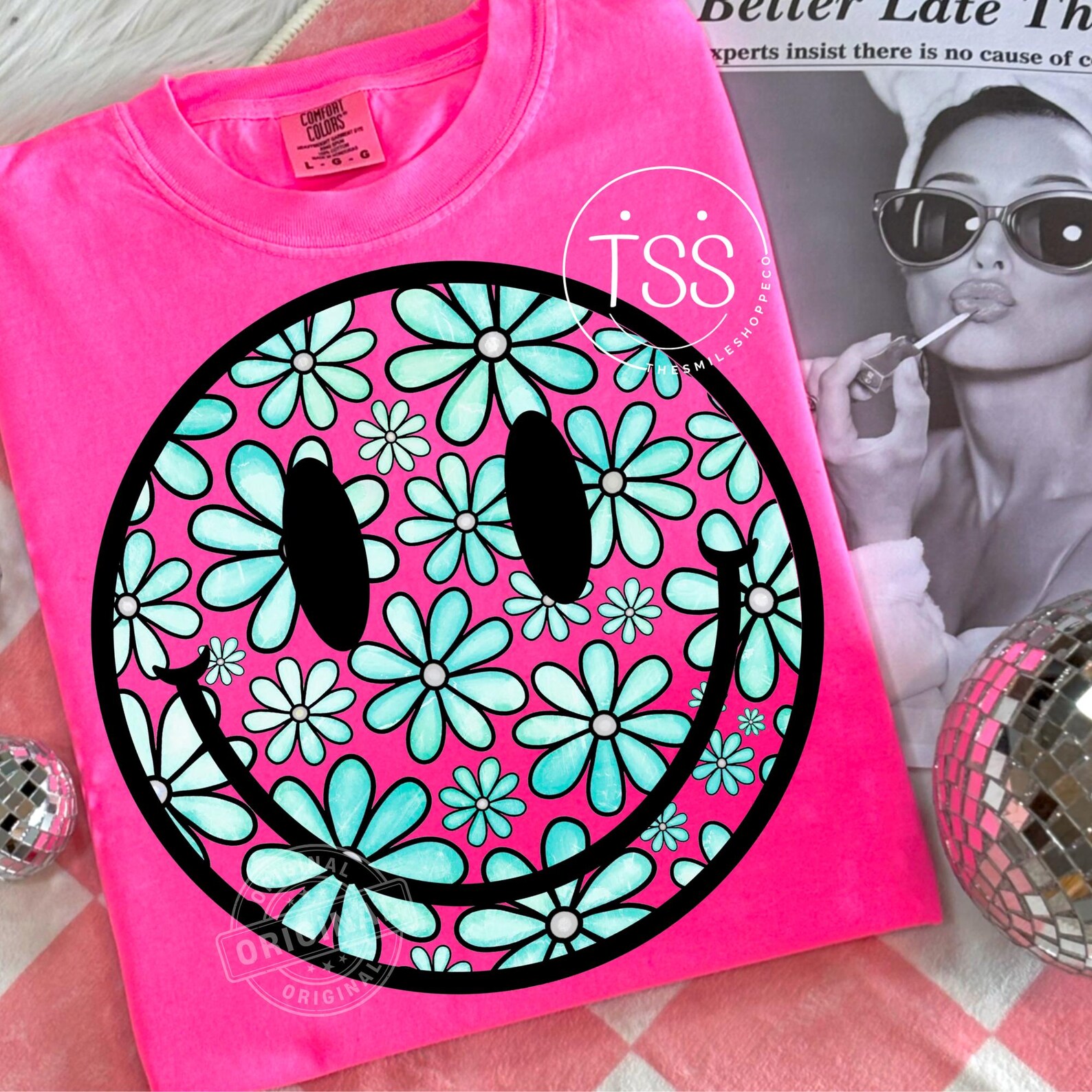 Daisy Smile Face PNG: Retro Floral Smiley, Spring Break Design (digital ...