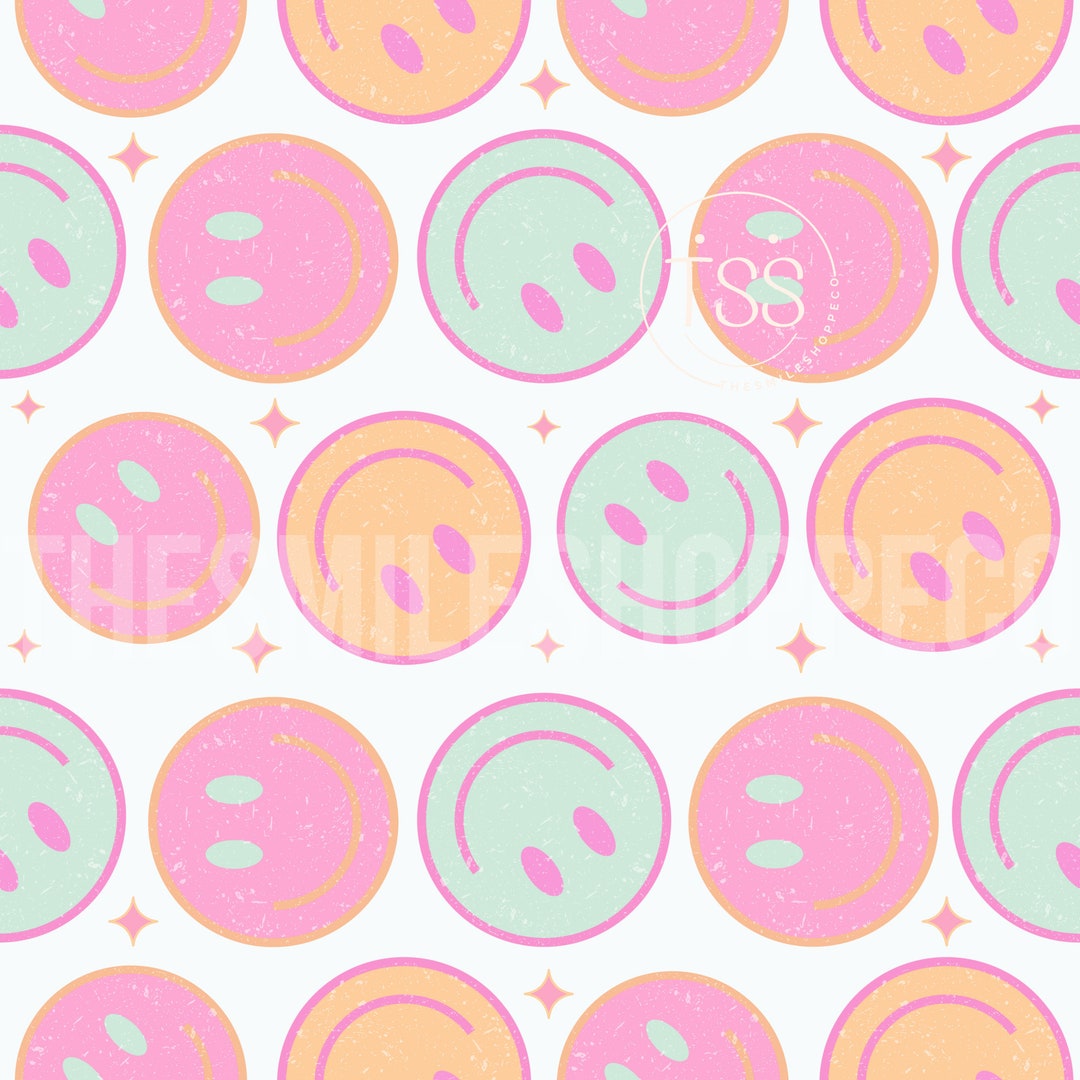 Retro Groovy Smile Face Seamless Pattern Happy Face Seamless File for ...