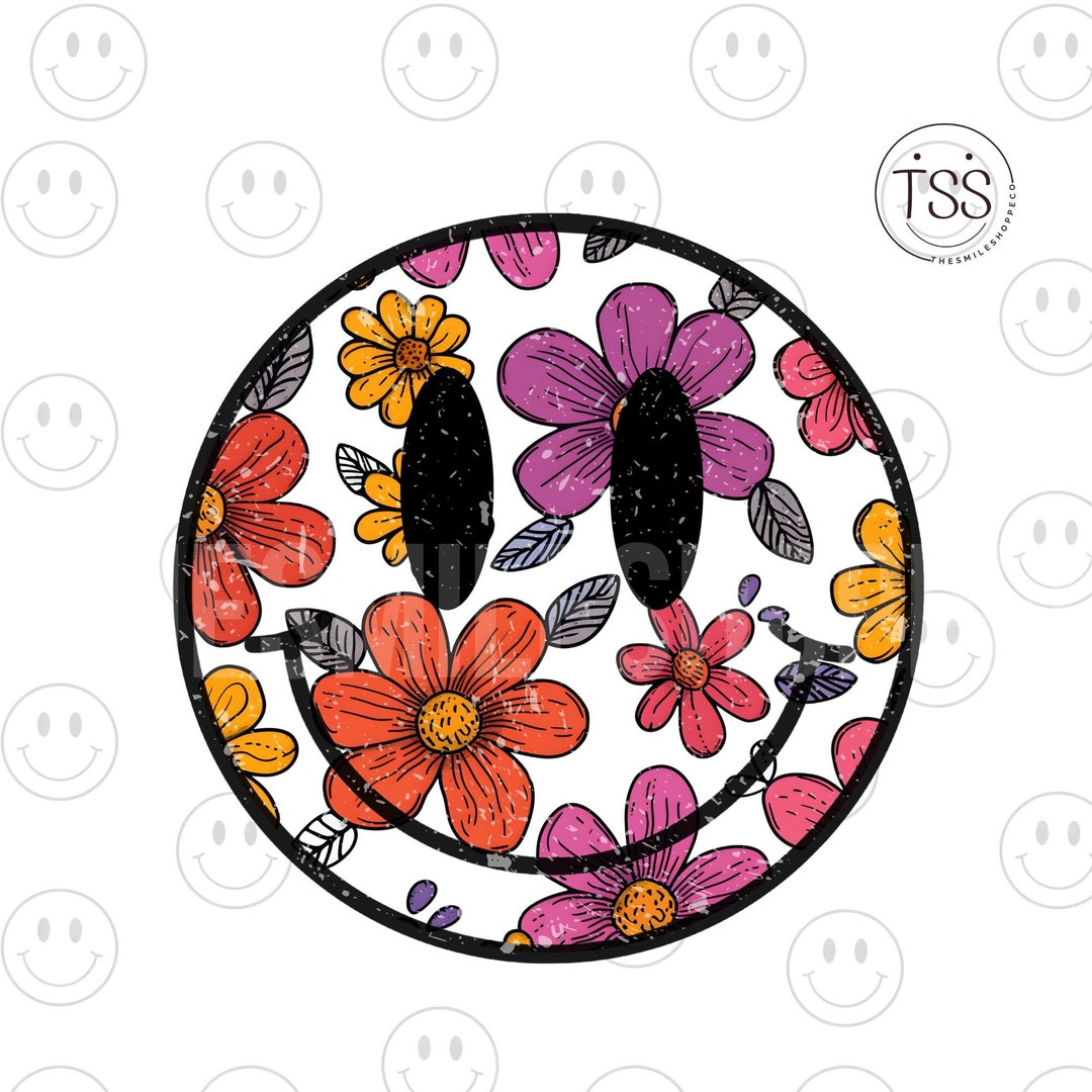 Distressed Smile Face PNG Retro Flower Png Stay Groovy 70s Inspired Png ...