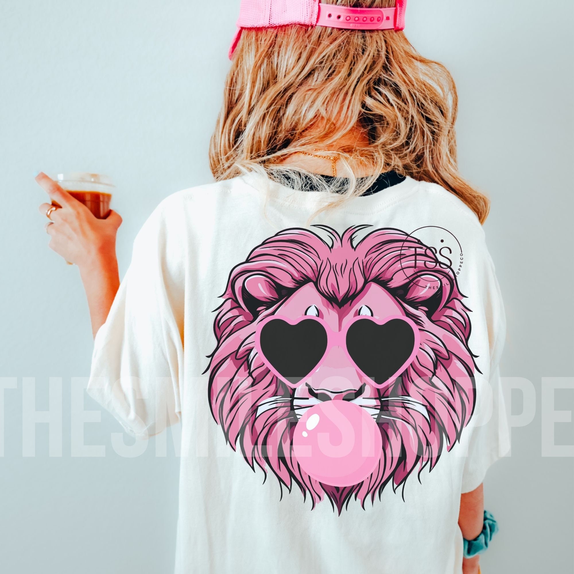 Preppy Lion Blowing Bubble PNG: Pink Glitter Star Design (digital ...