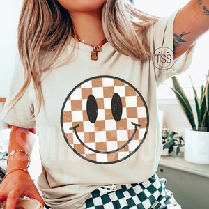 Retro Checkered Smile Face Png Tan Checkers Smile Distressed Smile ...