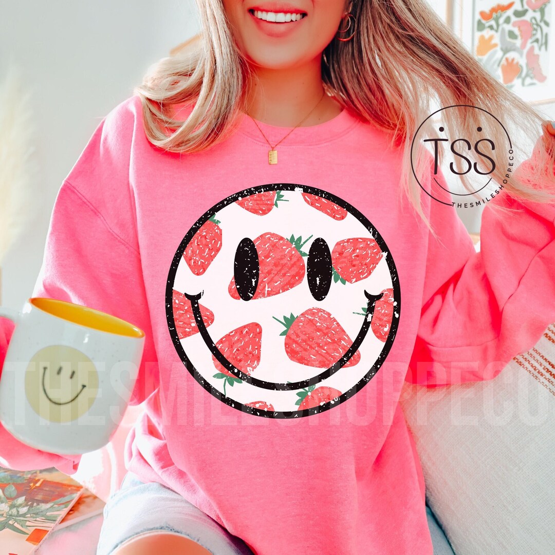 Retro Strawberry PNG Feeling Berry Good Strawberry Smiley Png - Etsy