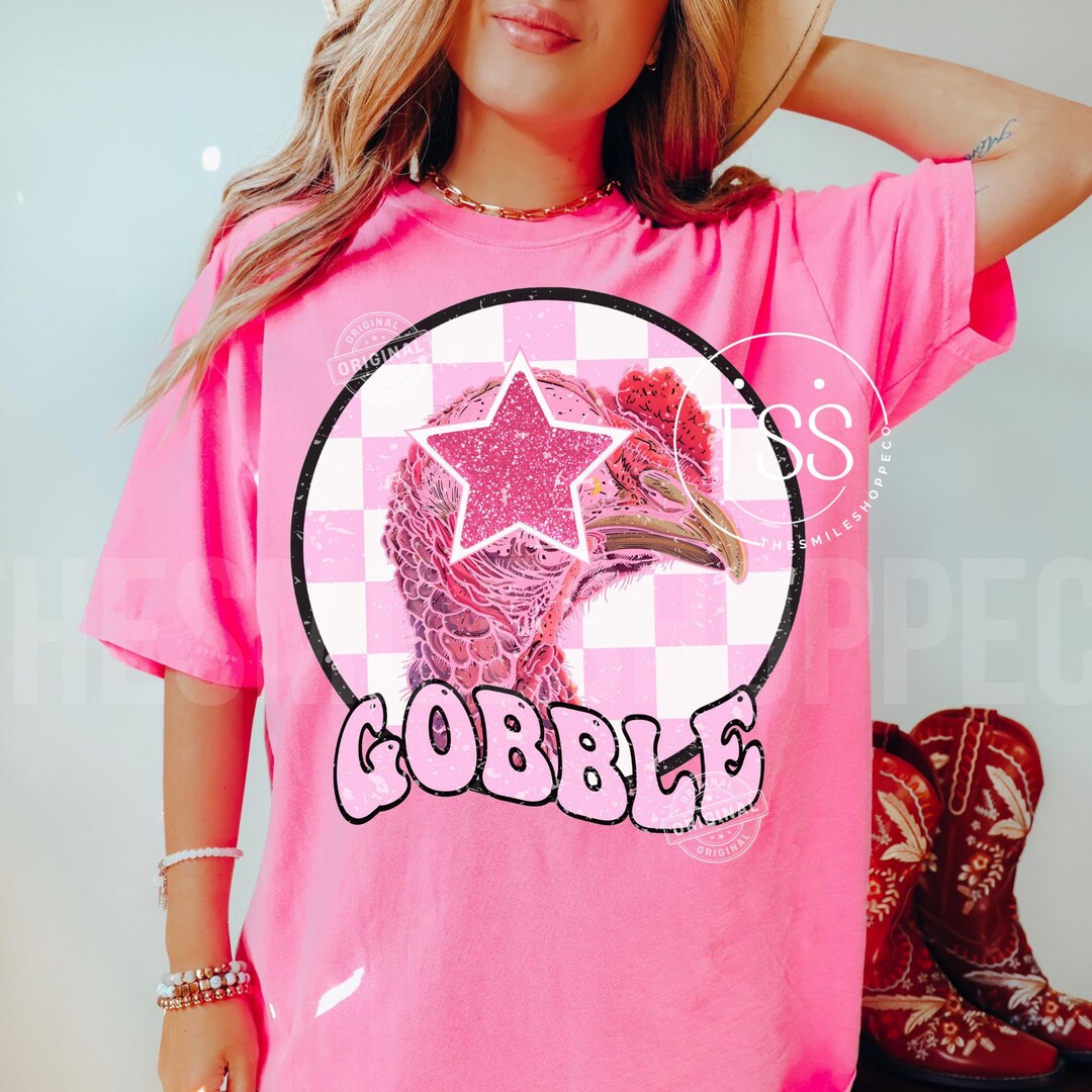 Retro Gobble Gobble Pink Turkey PNG Turkey Sublimation File ...