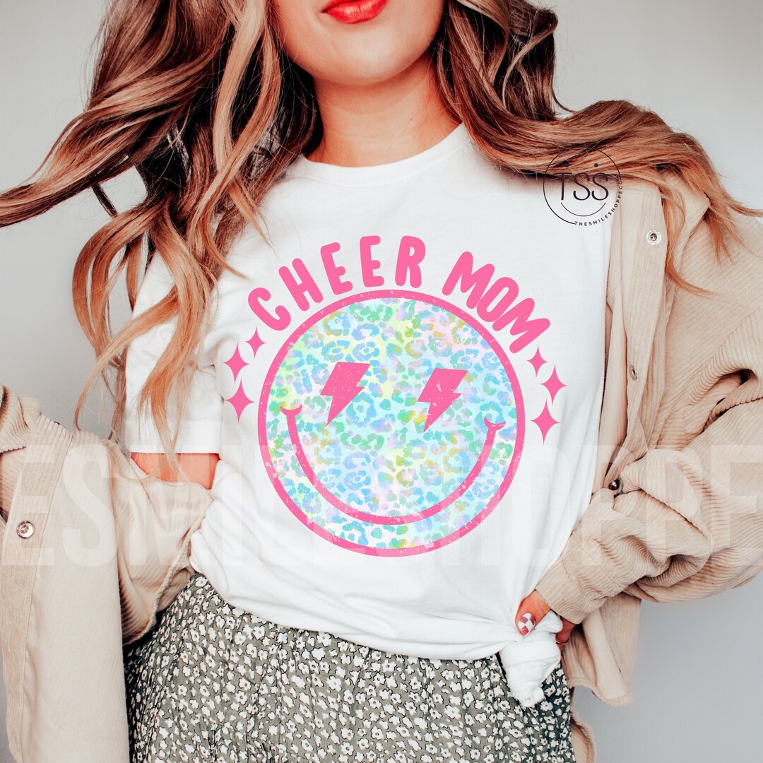 Cheer Mom Leopard Smile Face PNG: Distressed Sublimation Design ...