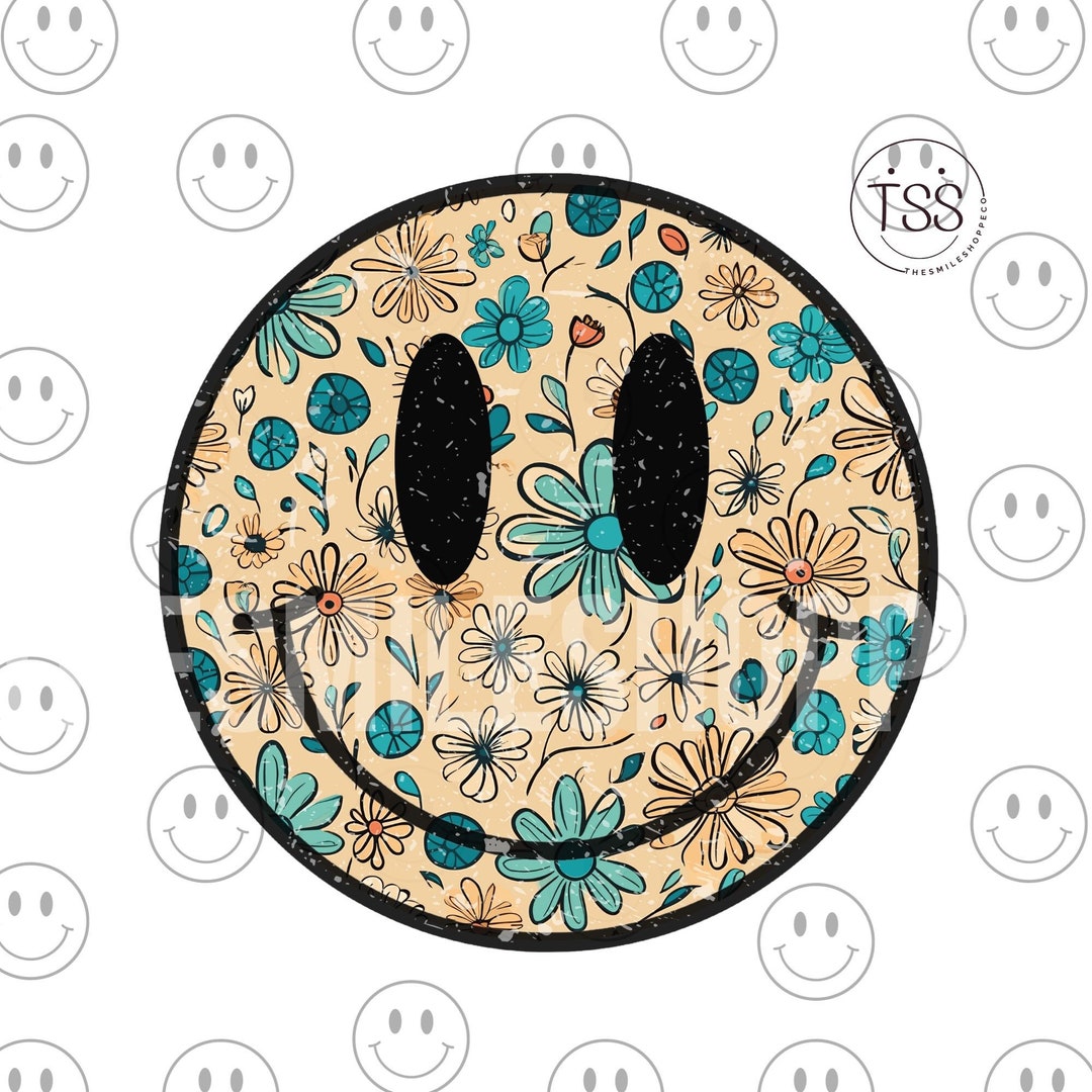 Distressed Smile Face PNG Retro Flower Png Stay Groovy 70s Inspired Png ...
