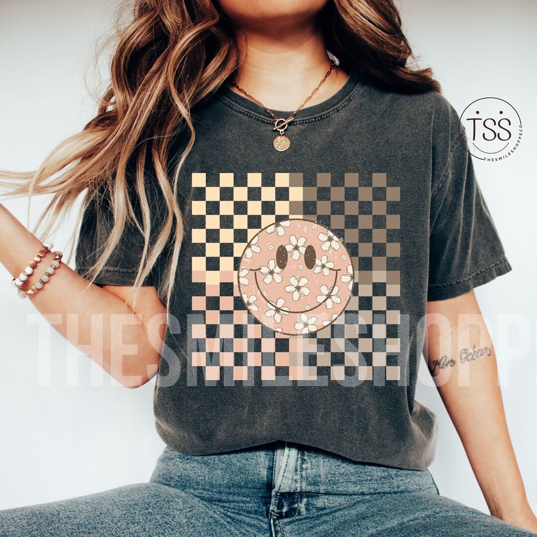 Retro Checkered Smile Face Png Tan Checkers Smile Distressed Smile ...