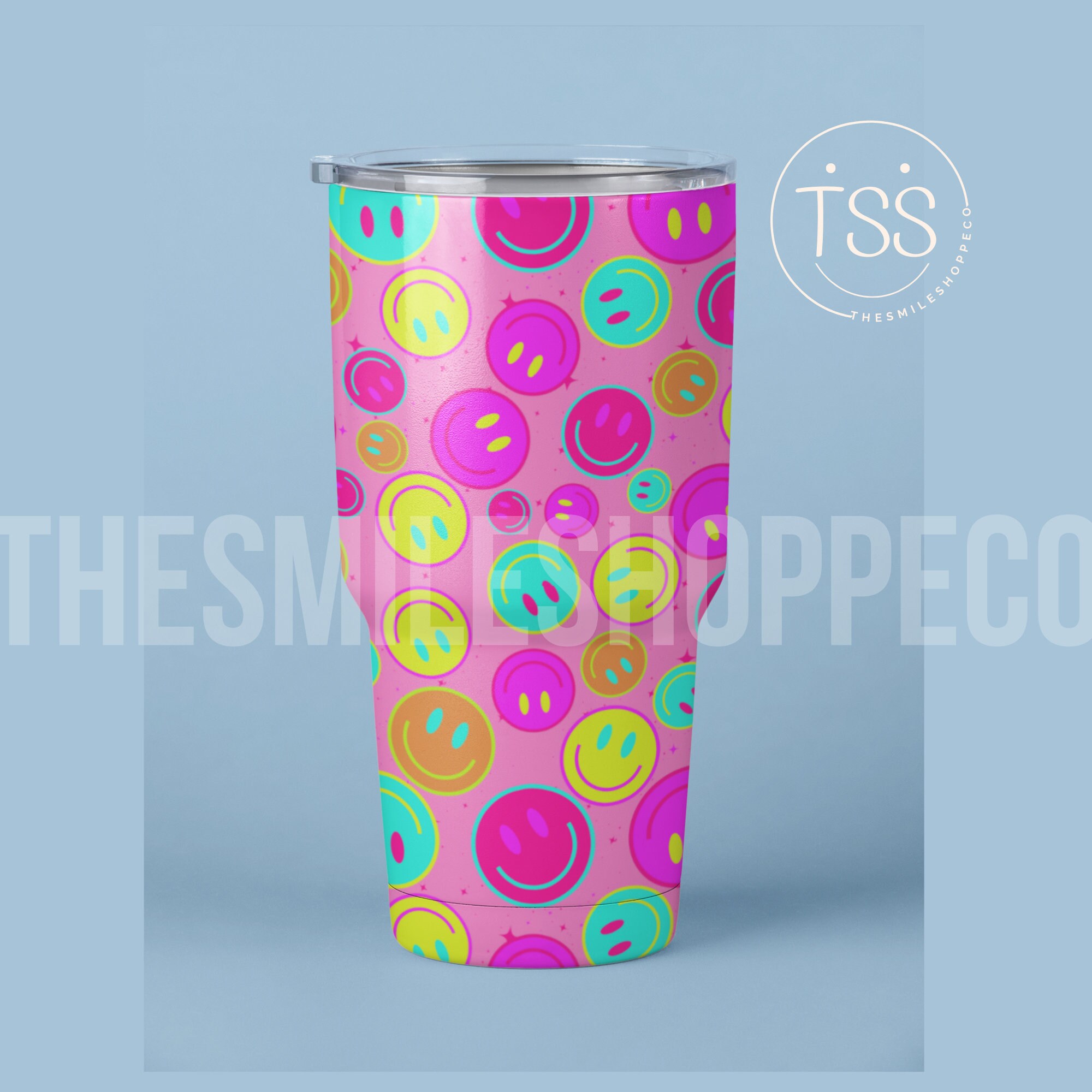 Neon Pink Happy Face Seamless Pattern: Summer Fabric Print (PNG) - Etsy